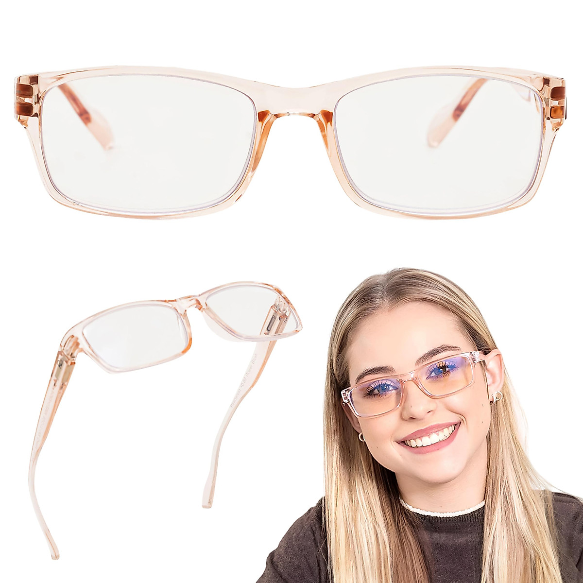 Readerest Blue Light Blocking Reading Glasses (Blush Babe, 1.25 Magnification) Computer Eyeglasses With Thin Reflective Lens, Antiglare, Eye Strain, UV Protection, Stylish For Men And Women