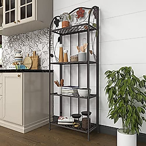 Deco 79 Metal Floral Indoor Outdoor Tall Folding 4 Shelf Bakers Rack, 25" x 12" x 68", Black