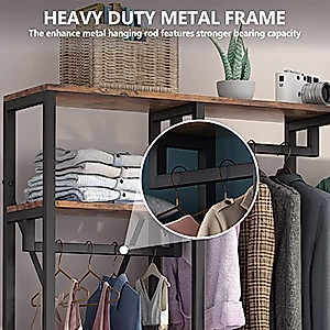 Tribesigns FreeStanding Closet Organizer, Industrial 3 Rod Garment Rack with 4-Tier Sttorage Shelf, Rustic Wardrobe Rack Clothes Rack with Shoe Shelves for Hanging Clothes and Storage (Brown)