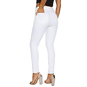 LICTZNEE Womens Skinny Jeans Mid Rise, Denim Stretchy Ankle Jeggings Butt Lifting Pants with Pockets White(6)
