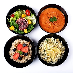 jiol ACASSA, Cereal Soup Bowls Set of 4, Black Cereal Bowls, 26 Ounce, Bowls for Salad, Ice Cream, Oatmeal, Bamboo Fiber, Dishwasher Safe, Unbreakable Dinnerware, Lightweight, Matte Black