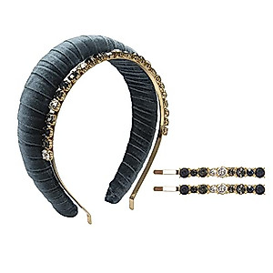 Black Diamond Hair Clips and Accessories (Beaded Headband) (BLUE VELVET & STONE 4 PIECE)