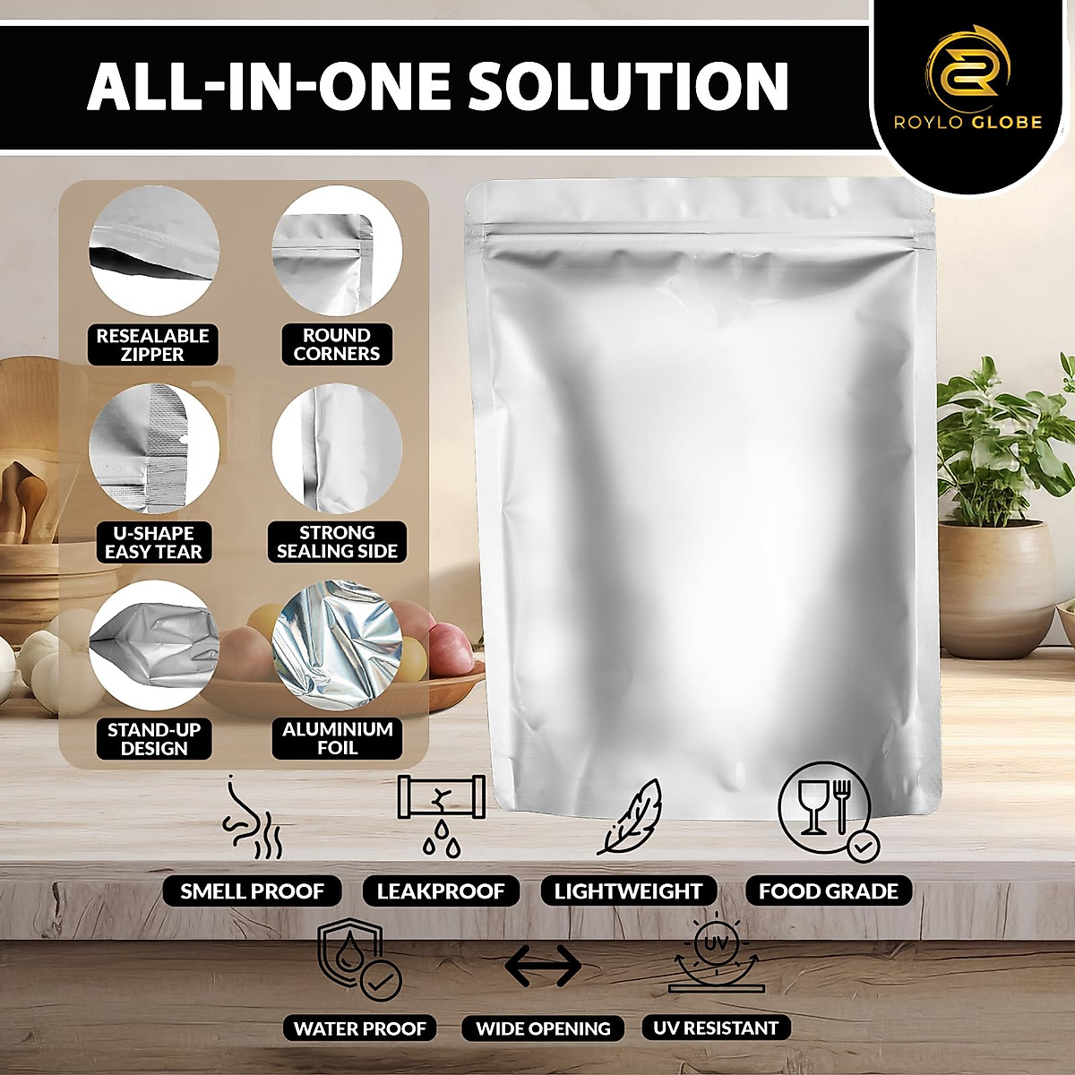 120 Mylar Bags with 150 Oxygen Absorbers-168 Labels & Stand-Up Reusable Bags- 4 Sizes Airtight Smell Proof Bags - Resealable Bags with 15 Clips-11 MIL Food Storage Bags-Large Mylar Bags