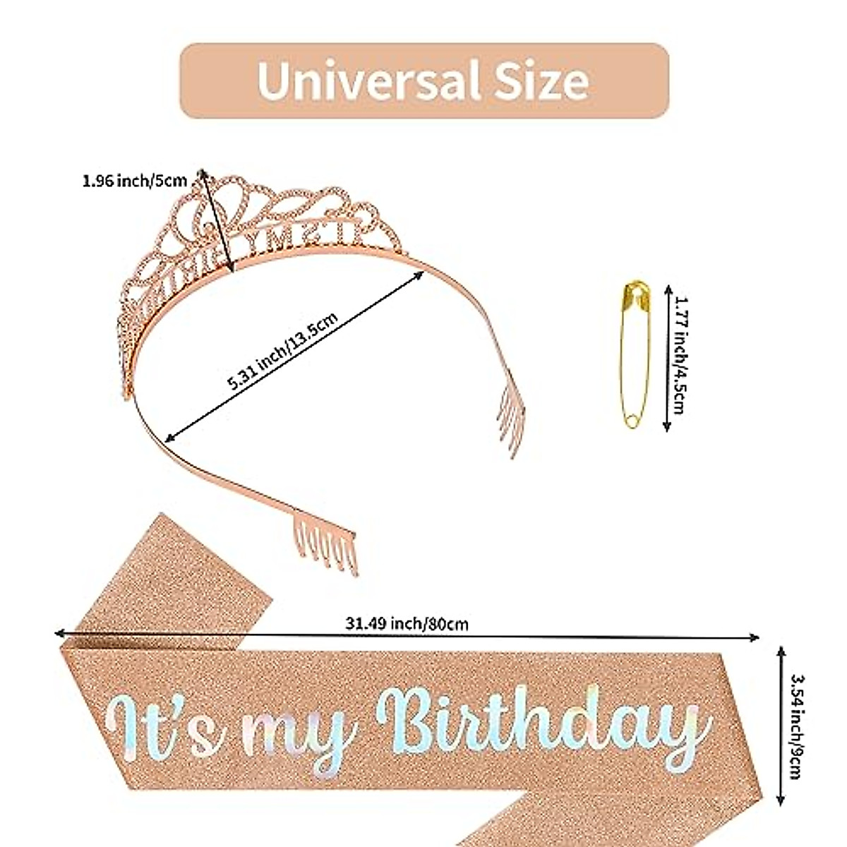 Birthday Tiara for Women & Glitter Its My Birthday Sash Birthday Crowns for Women Birthday Queen Sash and Tiara Birthday Crown and Sash for Women Parties Favors Birthday Decorations Gift (Gold)