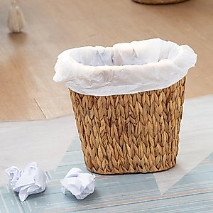 Rlosjin Wicker Trash Can, Bathroom Trash Can, Wicker Trash Can with Built-in Handle、Handwoven Water Hyacinth Trash,Wicker Waste Basket, Boho Waste Basket for Bedroom、Office、Bathroom、1 Pack