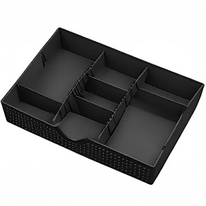 CAXXA 3 Slot Drawer Organizer with Two Adjustable Dividers - Junk Drawer Storage for Office Desk Supplies and Accessories, Black (1 Pack)