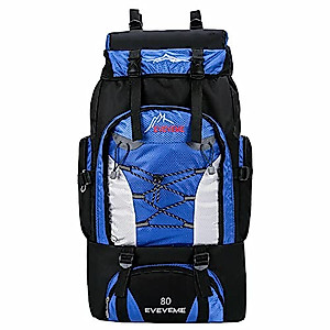 Lightweight Hiking Backpack, Camping 80Liters waterproof Outdoor Sport Daypack Travel Bag for Climbing Touring (Blue), 30'' x 14.6'' x 7.9''