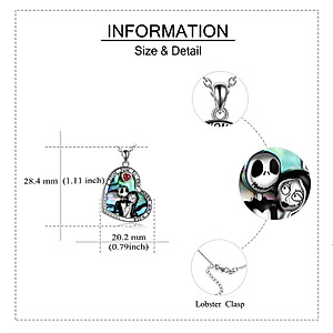 ONEFINITY Jack And Sally Jewelry Sterling Silver Nightmare Abalone Shell Heart Necklace I Love You To the Moon and Back Jewelry Before Christmas Gifts for Women Her