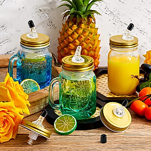 Tessco 8 Pcs Mason Jar Spouts with Flap Mason Jar with Spout Regular Mouth Size 70 mm Dispenser Leak Proof Germination Cover for Moonshine Whiskey Cocktail Liquid (Gold)