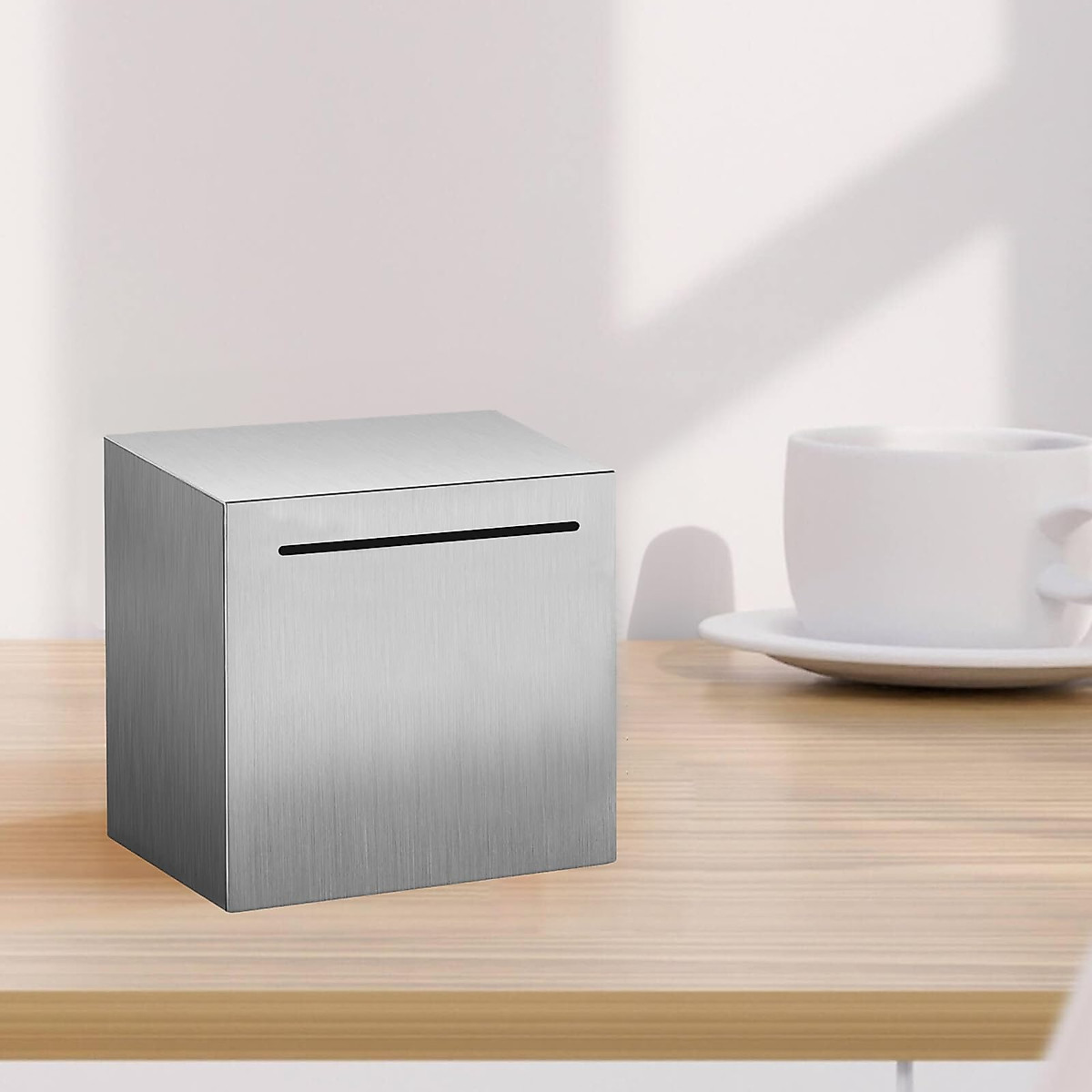 DMTINTA Steel Money Box for Real Money Piggy Bank for Adults Must Break to Open Unbreakable Metal Money Saving Box for Cash Saving Silver