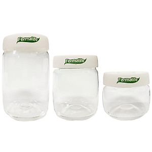 FERMALIFE - Food Storage Jar Containers, Borosilicate Glass Vacuum Seal Lids, Airtight Food Pantry Seal, Flour, Cereal, Pasta, Grains, Oats Canister | Size: 13.5oz, 27oz, 41oz (3pc set - WHITE)