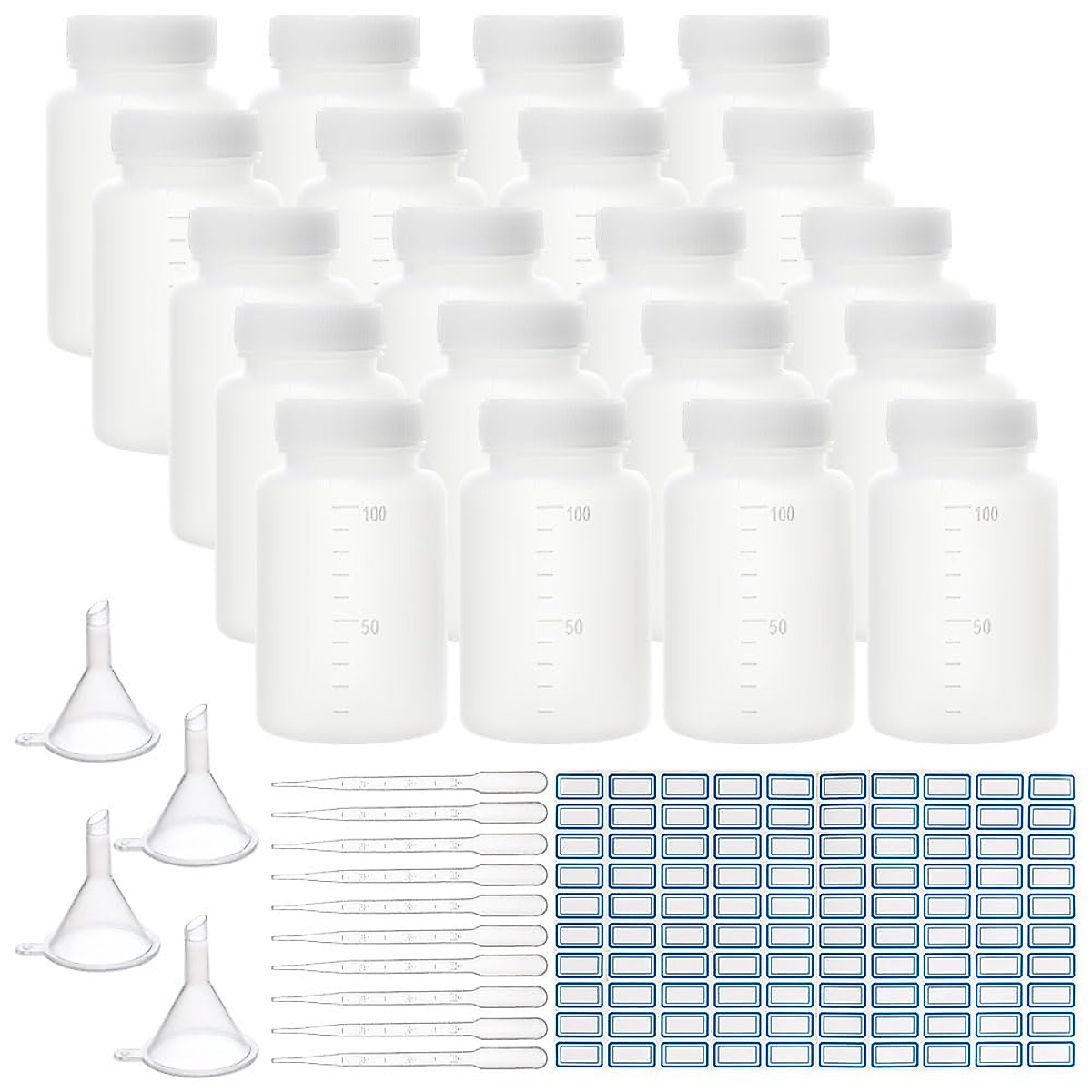 OLYCRAFT 20PCS 100ml Wide Mouth Plastic Bottles Plastic Liquid Reagent Bottles with Caps Lab Plastic Sample Bottle Graduated Reagent Bottle Liquid Solid Storage Container Bottle for Laboratory Project
