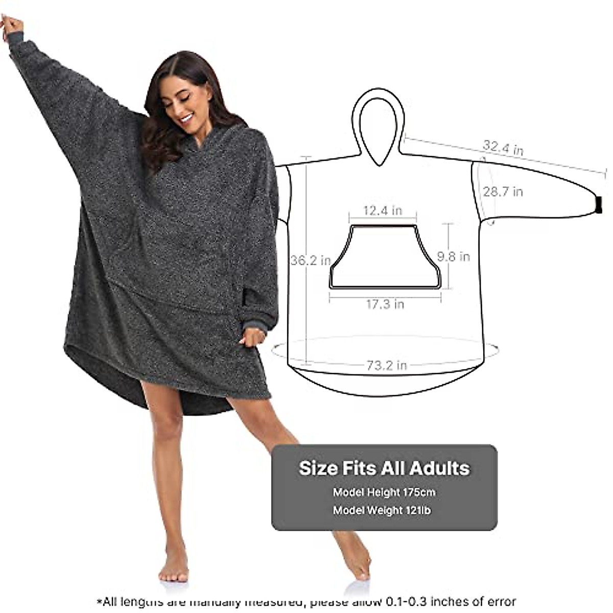 Fussion Wearable Blanket, Blanket Hoodie Sweatshirt for Women and Men, Warm and Cozy Blanket with Sleeves and Giant Pocket for Adults as a Gift - Dark Gray