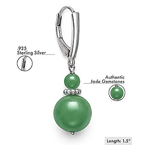 Sterling Silver Natural Green Jade Dangle Earrings
