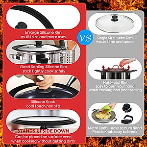 13-14-15in Universal Lid for Pots,Pans,Skillets,Large Replacement Frying Pan Cover,Big Cookware Lids,Tempered Glass with Heat Resistant Silicone Rim,Knob, BPA Free,Dishwasher Safe