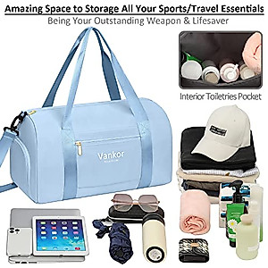 Gym Bag for Women with Shoe Compartment Waterproof, Sports Duffle Bag for Travel Duffel Weekender Carry on Beach Yoga Overnight Luggage Mommy Maternity Hospital Bag Blue 17.50 Inch