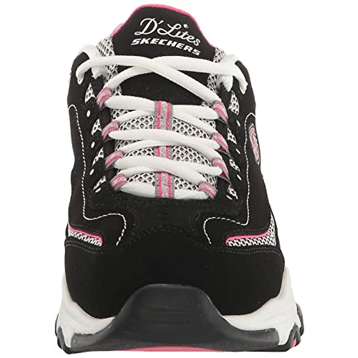 Skechers womens D'lites - Life Saver Memory Foam Lace-up Sneaker,Black/Pink,8 M US