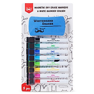 Mr. Pen- Magnetic Dry Erase Markers, 8 Pack with 1 Dry Erase Eraser, Dry Erase Markers Magnetic, Dry Erase Markers with Magnet, Dry Erase Magnetic Markers, Dry Erase Pens Fine Tip, Fine Tip Dry Erase