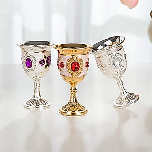 DOITOOL Wine Goblet Metal Wine Glass Gem Inlay Style Zinc Alloy Goblet Carved Liquor Goblets Stem- Cup Stemware for Party Decorations Wedding Prop (Silver, Random Flower Pattern)