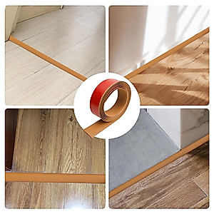 10 FT Flat Floor Transition Strip, 2" Wide Self Adhesive Vinyl Floor Edge Strip, Brown Wood Grain Transition Strip for Flooring
