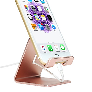 Honsky Solid Portable Universal Aluminum Desktop Desk Stand Hands Free Mobile Smart Cell Phone Holder Tablet Display Stand, Rose Gold