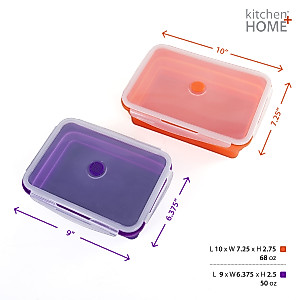 Kitchen + Home Thin Bins Collapsible Containers – Set of 2 Extra Large Rectangle Silicone Food Storage Containers – BPA Free, Microwave, Dishwasher and Freezer Safe