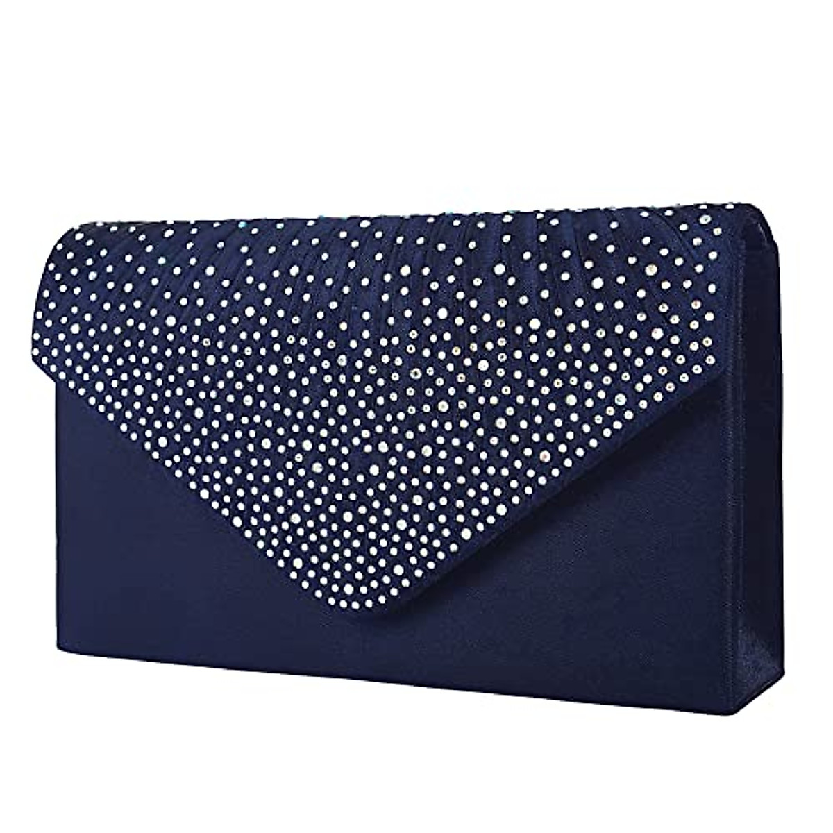 St. Jubileens Ladies Large Evening Satin Bridal Diamante Ladies Clutch Bag Party Prom Envelope (Navy)