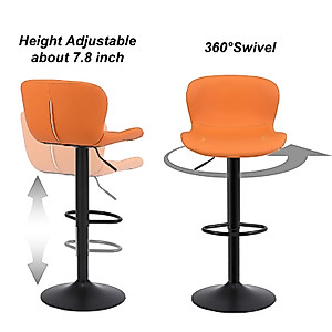 Youhauchair Bar Stools Set of 2, PU Leather Counter Height Barstools with Back, Height Adjustable Swivel Bar Chairs, Modern Armless Kitchen Island Stool, Orange