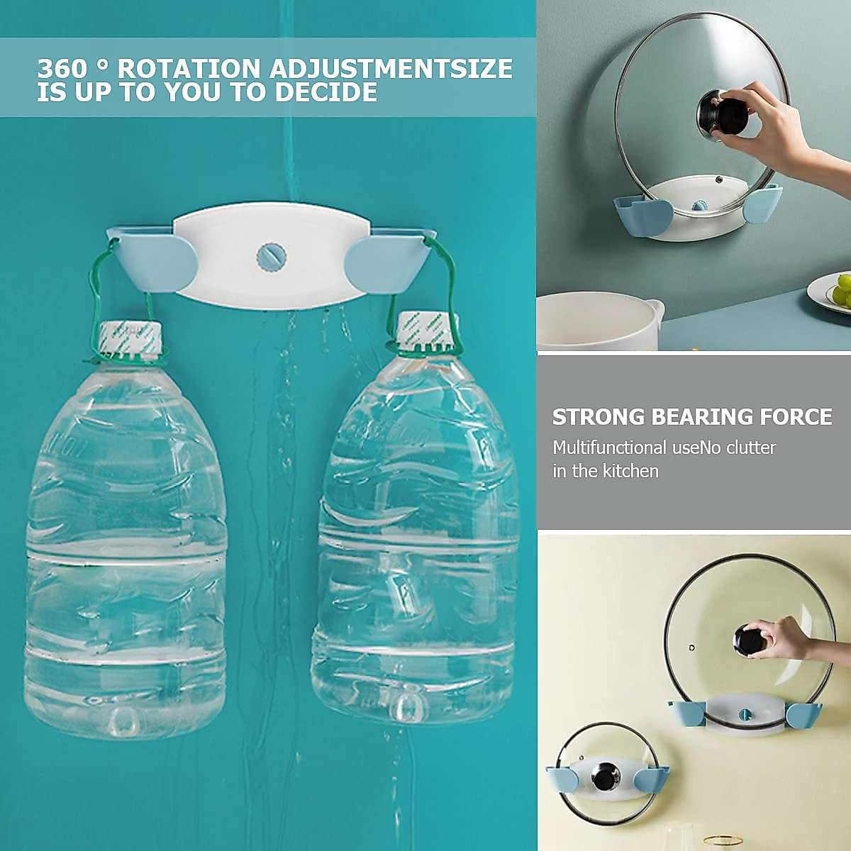 DOERDO 2Pcs Wall Mount Pot Lid Organizer, Adjustable Wall Mount Pot Lid Rack and Pan Organizer for Kitchen, 2Blue