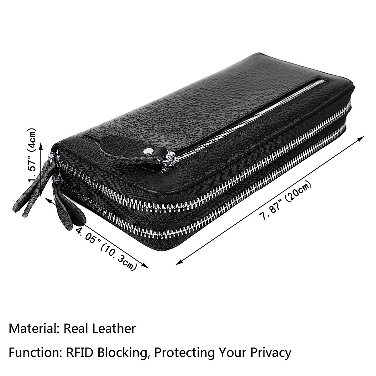 YALUXE Women's Double Zipper Leather Wristlet Wallet Cell Phone Purse Card Holder RFID Blocking