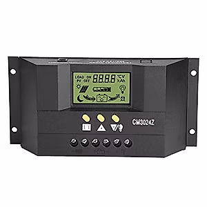 Dual USB Solar Controller, 12V 24V 30A CM3024Z PWM Intelligent Solar Panel Controller Regulator LCD Display for Connecting Battery, Solar Panel and DC Load