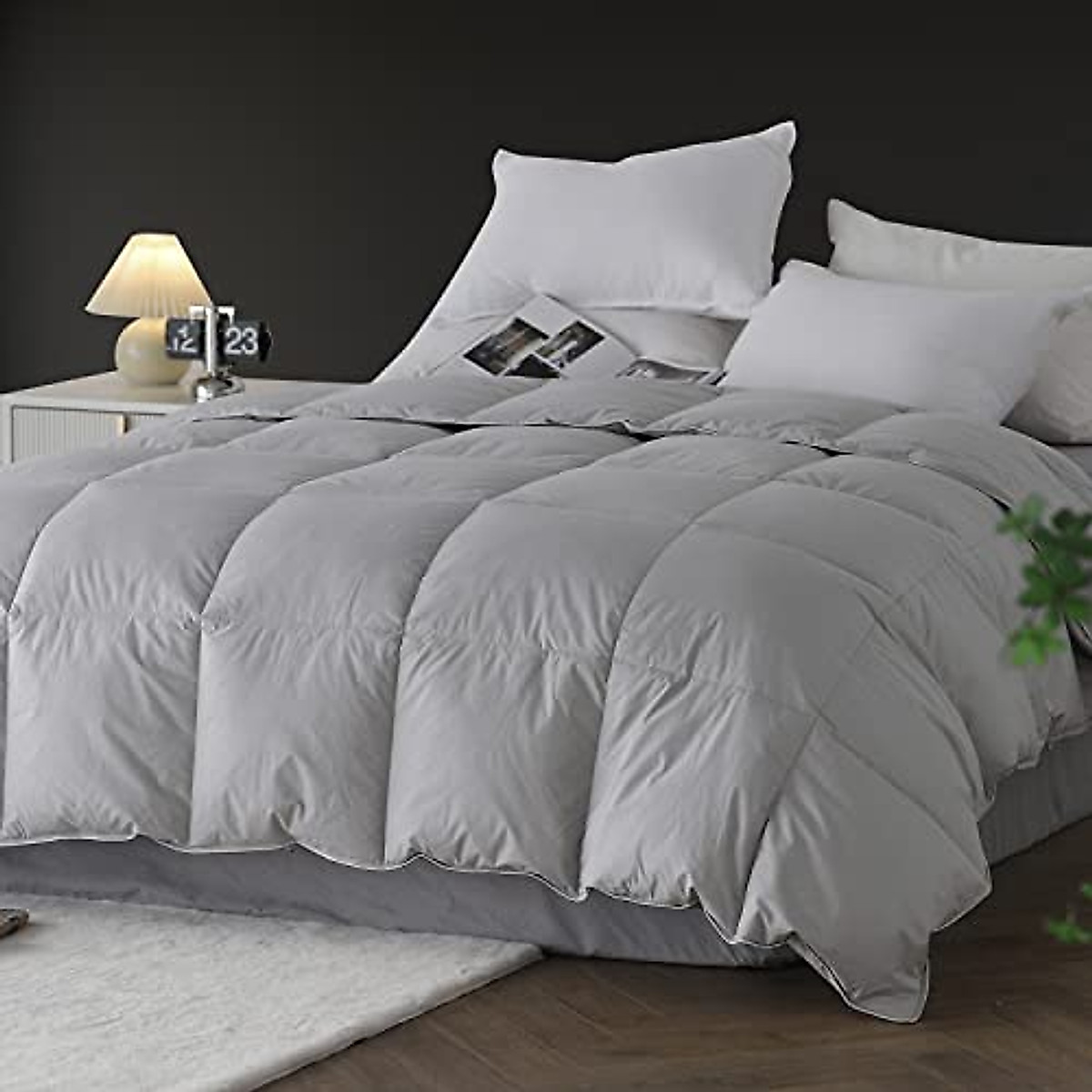 KASENTEX California King Size Down Comforters - All Season Down Comforter California King Size Down and Feather Filling - 100% Cotton Cover Duvet Insert - Stand-Alone Down Comforter, Light Grey