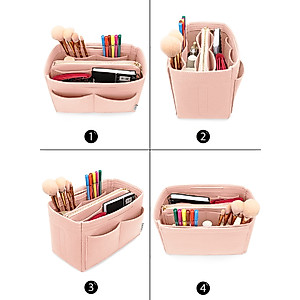 LEXSION Felt Purse Bag Organizer Insert with zipper Bag Tote Shaper Fit Speedy Neverful PM MM 8021 Pink L