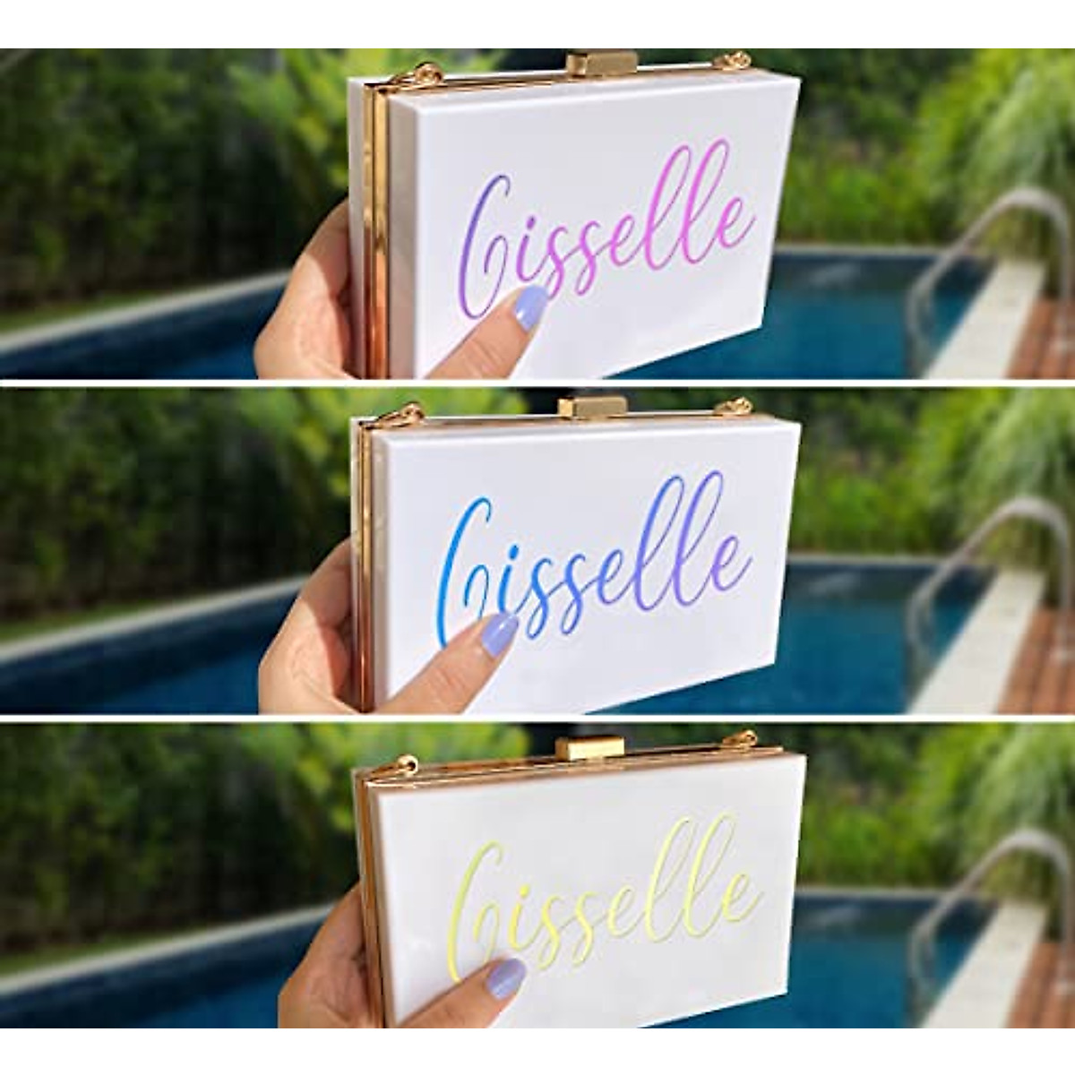 Custom Clutch Bag Add Your Text Bridal Shower Engagement Gift Shoulder Acrylic Handbag Women Purse