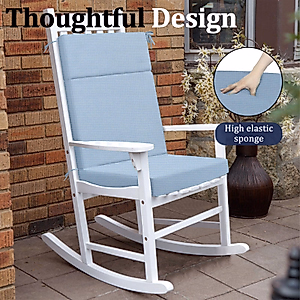 Pcinfuns Outdoor High Back Chair Cushion,Water Resistant Tufted Adirondack Rocking Chair Cushion with Ties,Replacement Seat Cushion for Patio Furniture,Light Blue