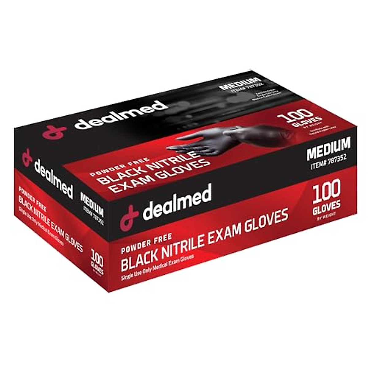 Dealmed Black Nitrile Exam Gloves – Disposable Multi-Purpose Use Medical Gloves Use for First Aid and Medical Facilities, 100 Count (Medium, Pack of 10)