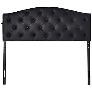 Baxton Studio Myra Modern and Contemporary Queen Size Black Faux Leather Upholstered Button-Tufted Scalloped Headboard