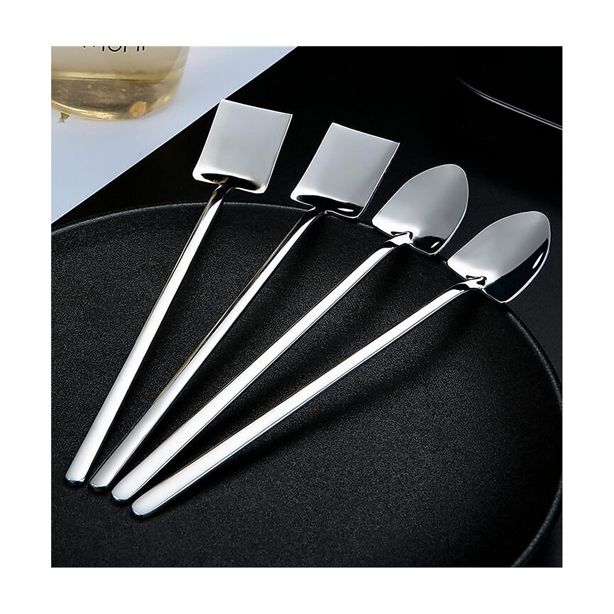 Fruit Dessert Shovel Spoons Set 4PCS, 6.8 inch Stainless Steel Mixed Dinner Teaspoon Spoons for Dessert Coffee Tea Ice Cream Fruit Cake for Home Kitchen Restaurant