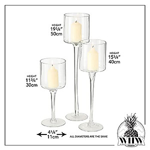 WHW Whole House Worlds Oversized Hamptons Long Stem Goblet Candle Holders, Set of 3, Centerpiece, Crystal Clear Glass, 19.75, 15.75, 11.75 Tall, 4.75 Diameter Cup for Tea Lights or Vo