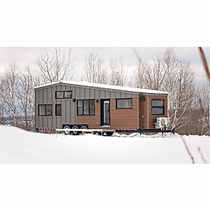 Tiny RV Mobile House with Downstairs Bedroom, Loft, Full Kitchen & Bathroom - Family-Friendly Design with Upraised Living Area, Cedar/Steel Exterior, Double-Pitched Roof - Perfect for Full-Time Living