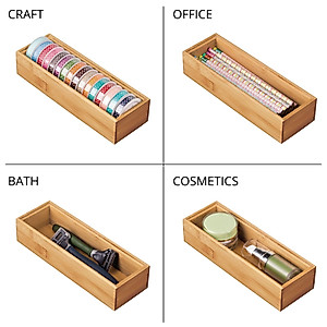 mDesign Wooden Bamboo Kitchen Drawer Organizer Box Tray, Stackable Utensil/Flatware Storage for Drawers, Cabinet - Holder Container for Silverware and Appliances, Echo Collection, 6 Pack, Natural Wood