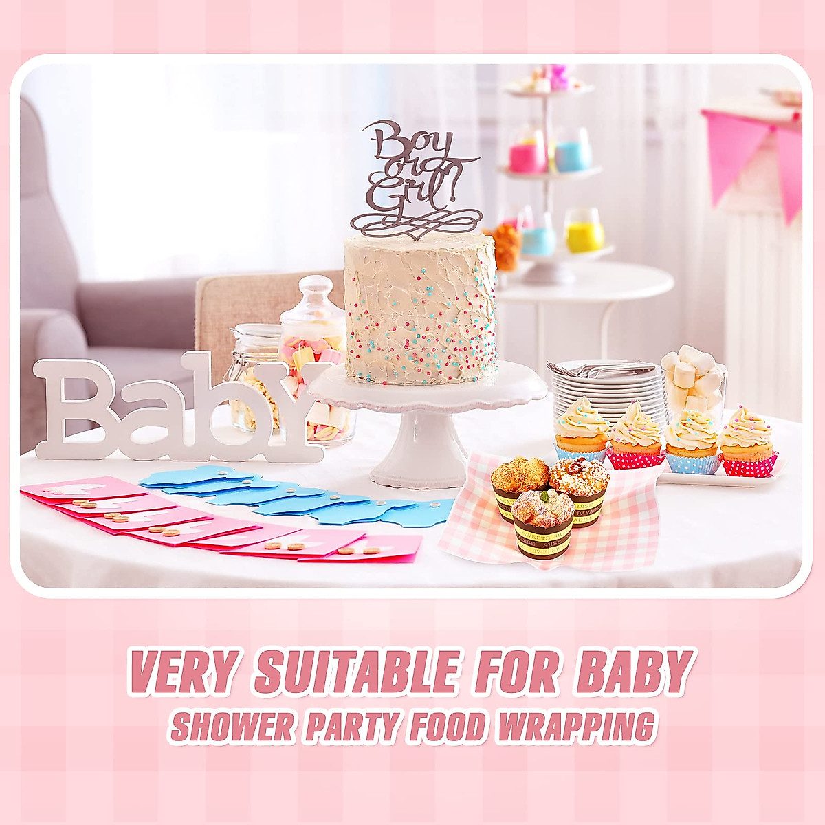 150 Pcs Wax Paper Sheets for Food Deli Papers Pink Checkered Sandwiches Paper Greaseproof Disposable Wrapping Paper for Sandwich Picnic Basket Liner Easter Birthday Baby Shower Party Supplies