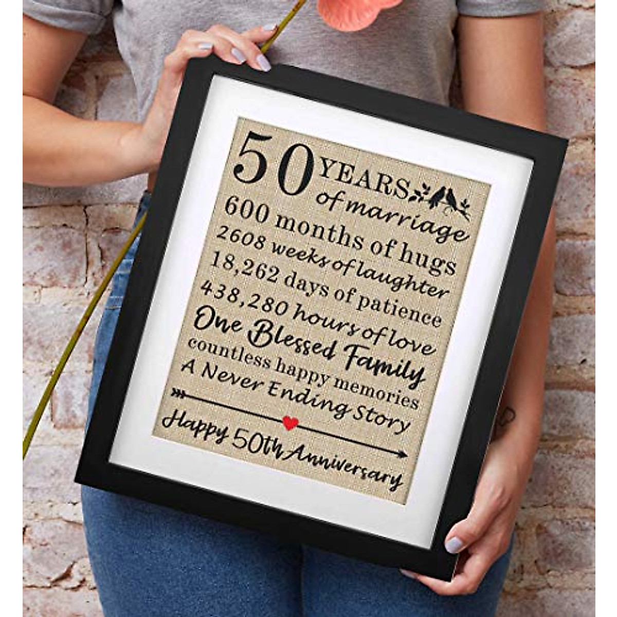 Framed 50th Anniversary Burlap Print Gifts for Grandma & Grandpa Golden Anniversary Decorations for Parents 50th Wedding Anniversary Keepsake Gift for Mom & Dad Gifts (Frame - 50th)