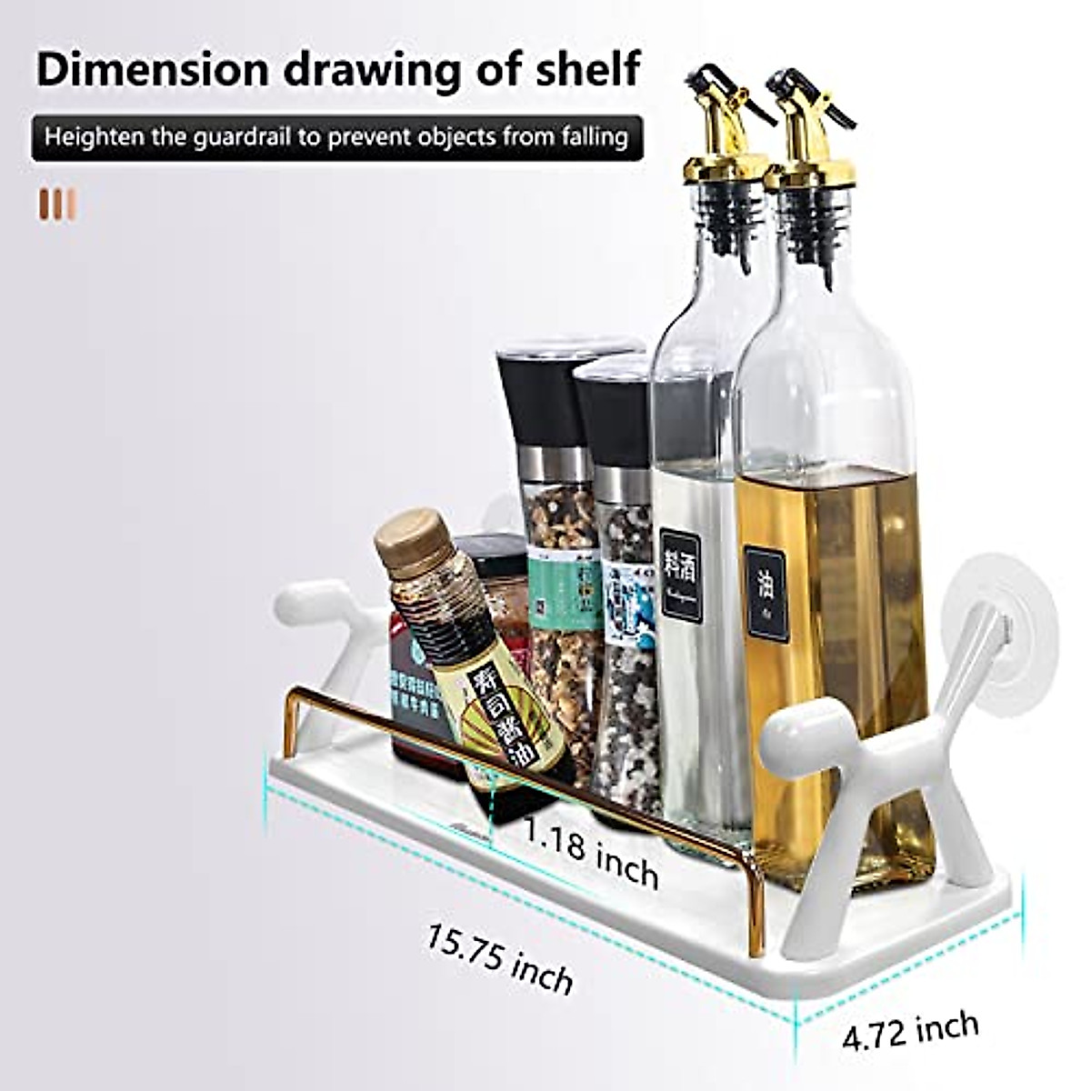 hisucbetter Floating Shelf Wall Mounted, Floating Shelves for Bedroom, Bathroom, Living Room, Kitchen, Laundry Room Storage & Decoration. L15.75XD4.72IN, White Shelves for Wall Decor. (White+Gold)