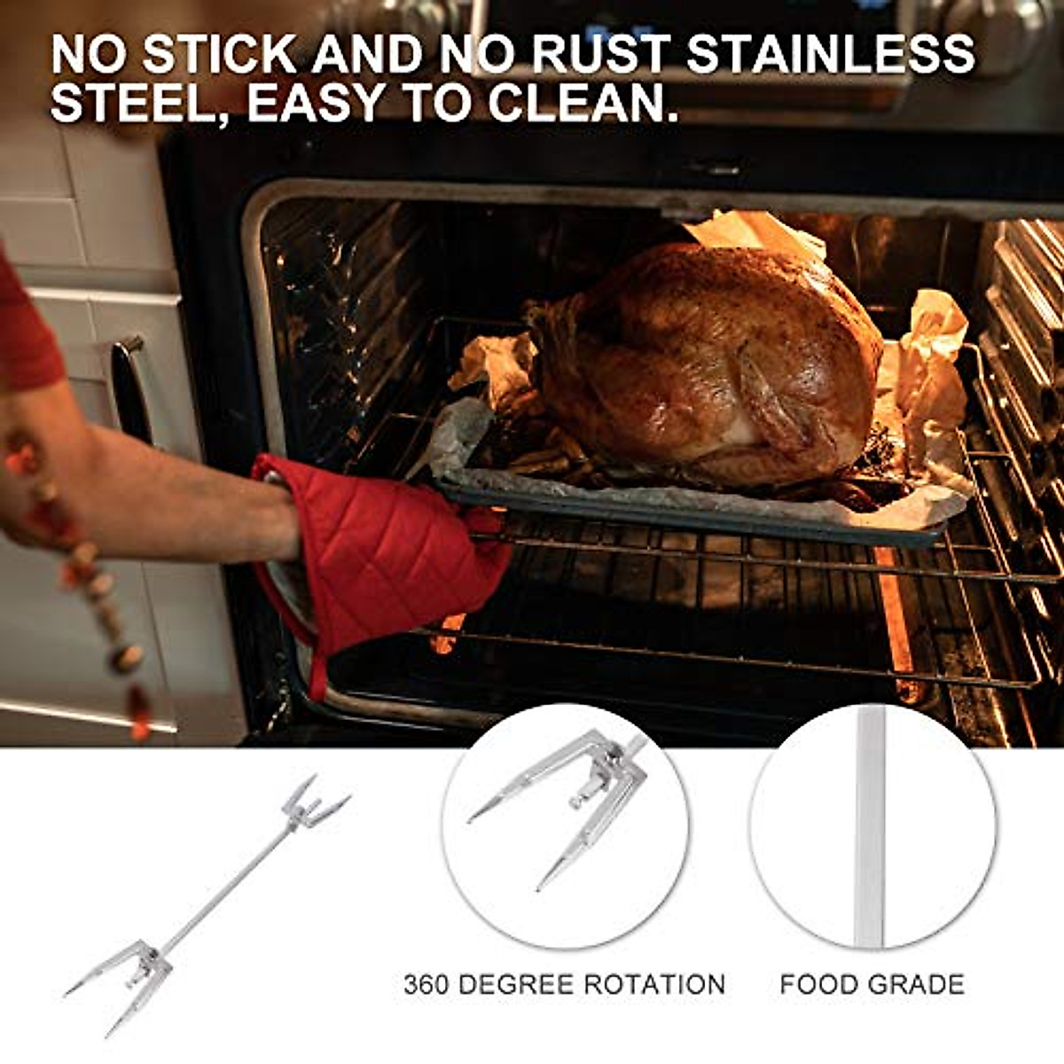 DOITOOL Stainless Steel Rotisserie Forks Air Fryer Accessories Rotating Baking Roast Chicken Fork for Kitchen