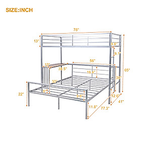 Harper & Bright Designs Twin Over Full Metal Bunk Bed with Desk, L Shaped Bunk Bed with Ladder and Quality Slats for Bedroom- Silver