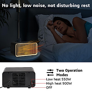 Portable Space Heater, YOUCIDI 550W / 900W Electric Heater Warmer Two Modes Energy Efficient Safe and Quiet, PTC Fast Heating Small Space Heater with Tip-over and Overheat Protection