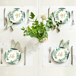 100PCS Sage Green Napkins for Bridal Shower Eucalyptus I Do Wedding Napkins Green Gold Foil Decorative Papers for Bridal Shower Engagement Party Dessert Beverage Table Party Supplies