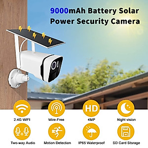 ZHXINSD Solar Security Cameras Wireless Outdoor, 2K 4MP Solar Battery Powered Security Camera WiFi Security IP Camera with PIR Motion Detection, 2-Way Audio, Full Color Night Vision, with Solar Panel