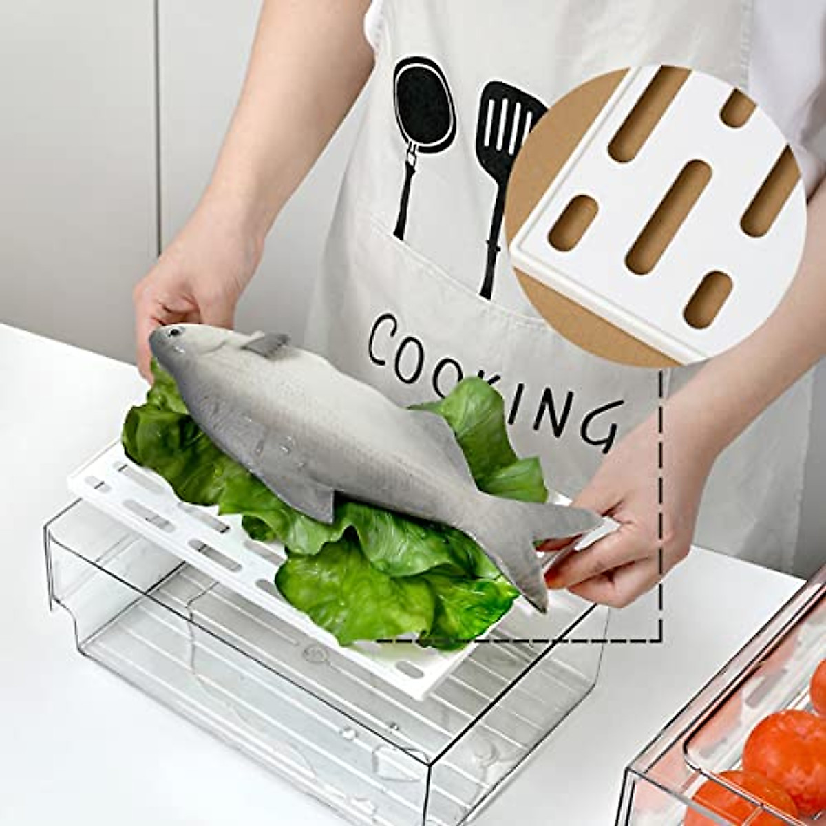 XIYAO 2 pack Stackable Fridge Organizer Bins Drawers With Vented Lids And Drain Tray ,Clear Pantry Organization and Storage,BPA-free Food Fruit Vegetables storage for Freezer, Cabinet, Kitchen, 11.8"x8.11"x4.5"